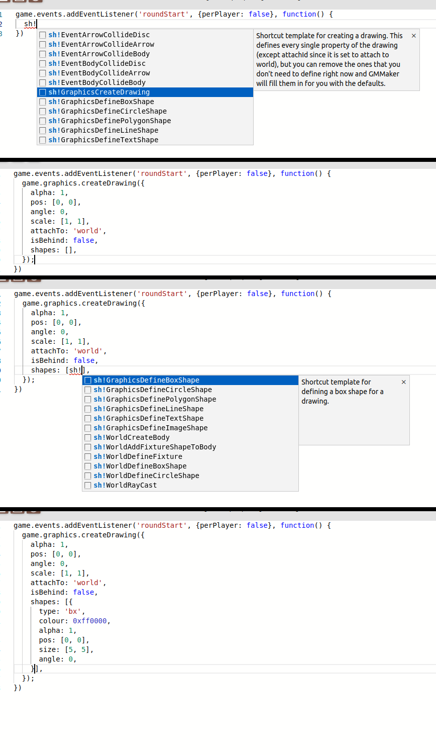 GMMaker docs: sh! Shortcuts